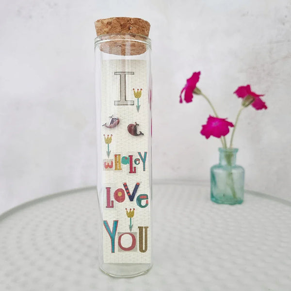 I whaley love you stud earrings in a bottle